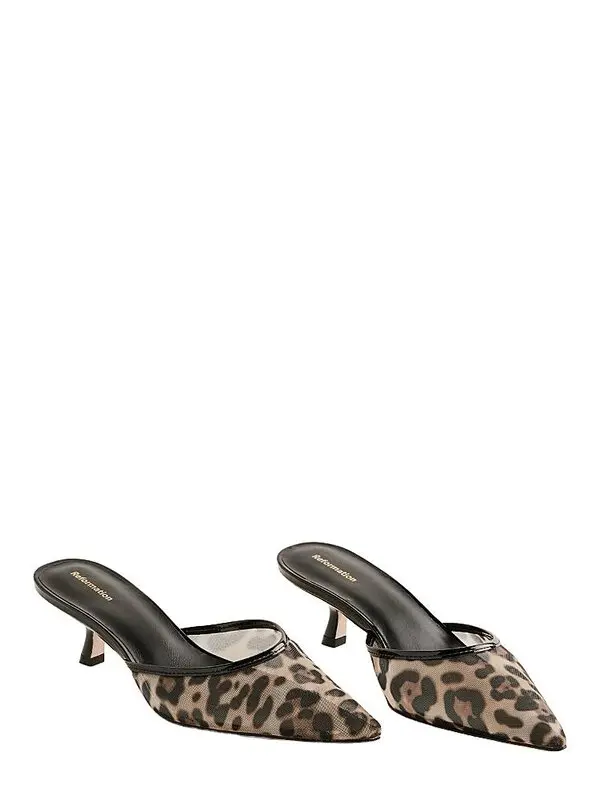 REFORMATION Wilda Kitten Mule Pumps - Leopard