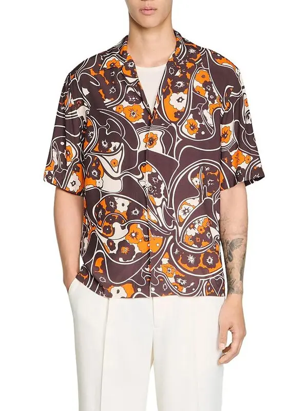 Sandro Hippie Trip Printed Loose Fit Shirt - Black Brown