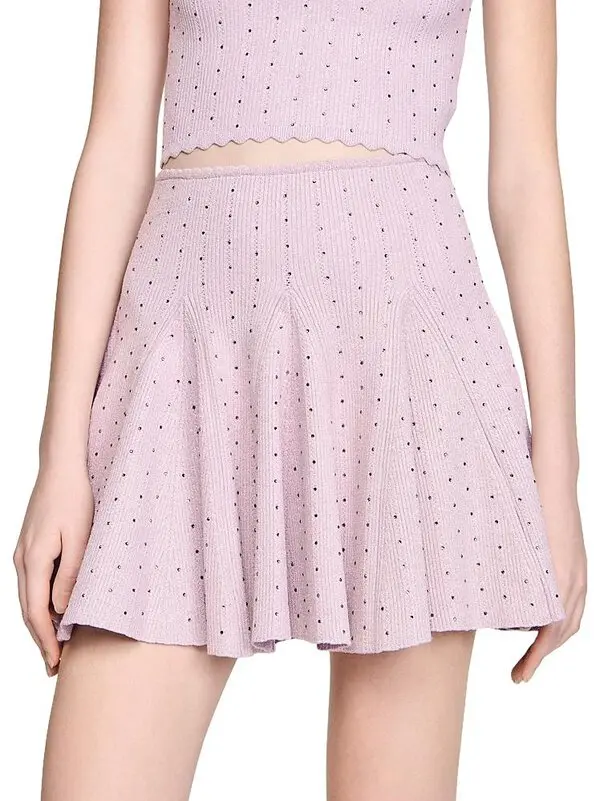 Sandro Short Rhinestone Knit Skirt - Mauve