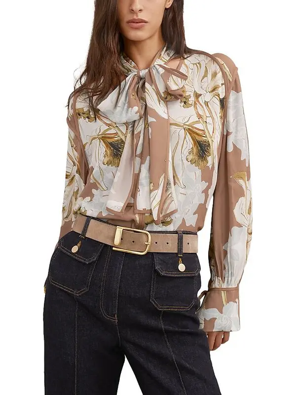 REISS Maggie Floral Print Blouse - Pink/ivory