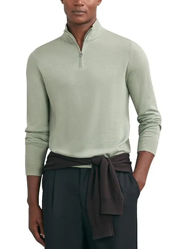 REISS Half Zip Funnel Sweater - Light Sage
