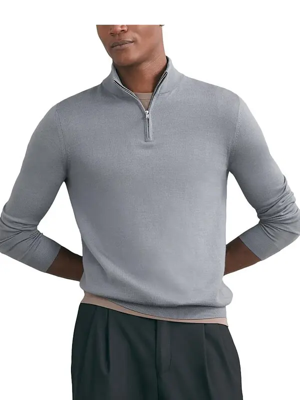 REISS Half Zip Funnel Sweater - Steel Blue