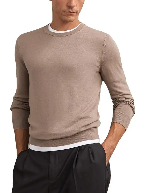 REISS Merino Wool Crewneck Sweater - Camel Brown