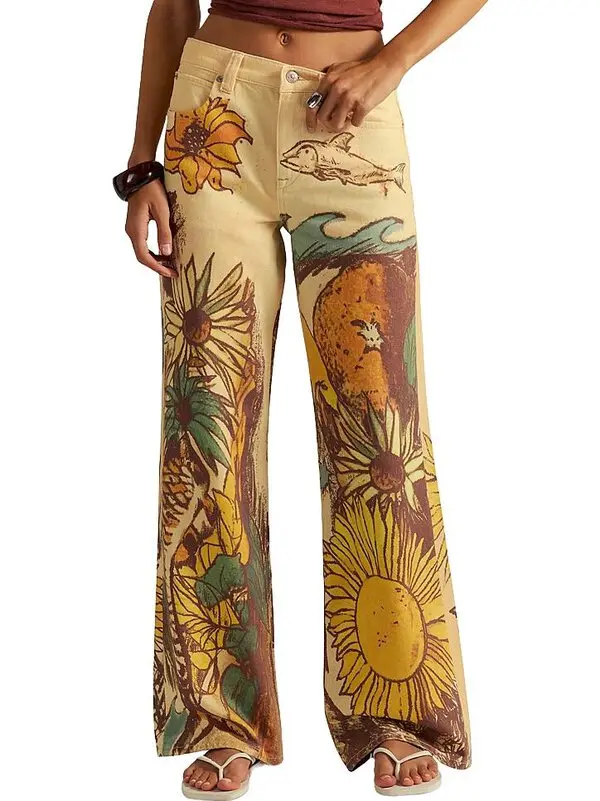 Free People Illusions Straight Leg Jeans - Beach Scene