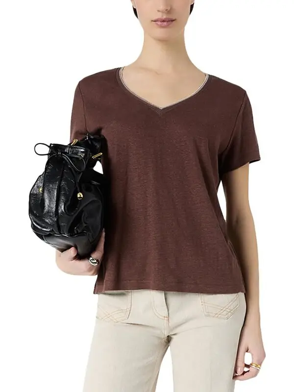 Gerard Darel Mirana Linen V-neck Top - Brown