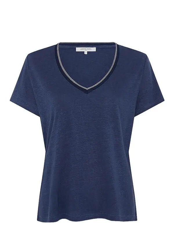 Gerard Darel Mirana Linen V-neck Top - Indigo