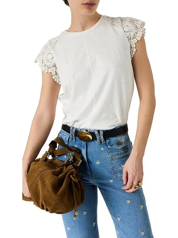 Gerard Darel Mishaelle Lace Sleeve Tee - White
