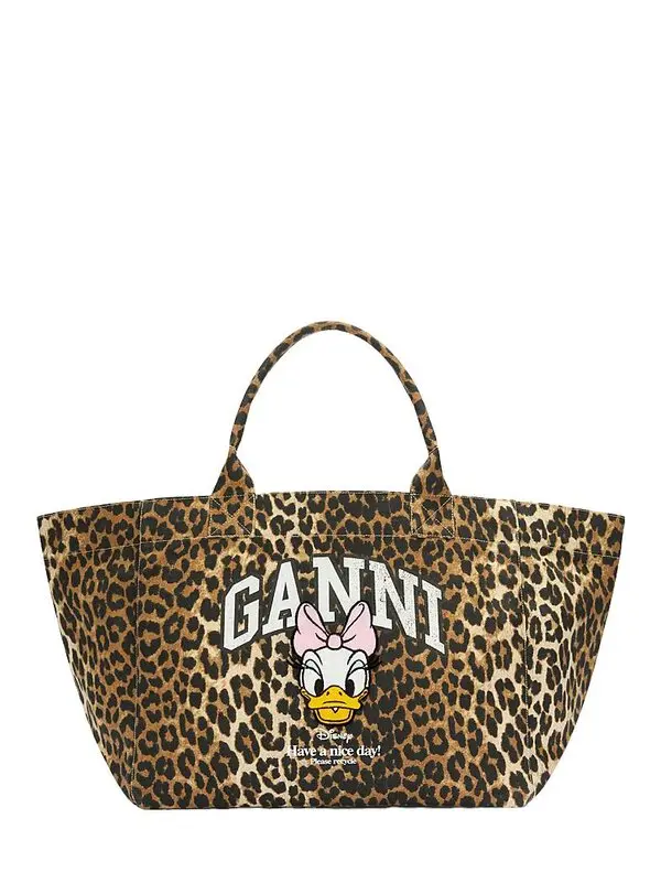 GANNI Xxl Daisy Duck Leopard Print Tote - Almond Milk