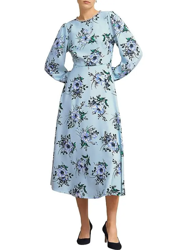 HOBBS LONDON Claudine Floral Print Midi Dress - Pale Blue