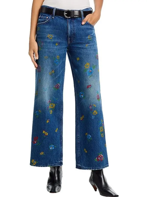 MOTHER Lil Rerun Zip Sneak High Rise Wide Leg Jeans - Field Of Flowers