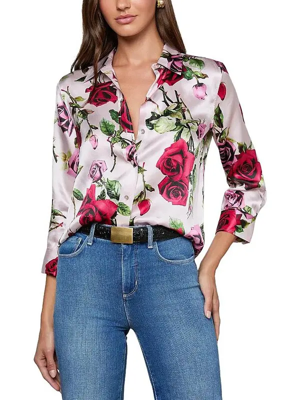 L'Agence Dani Silk Blouse - Pink Multi