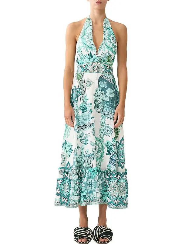 Camilla Linen Halter Midi Dress - Balearic Bebe