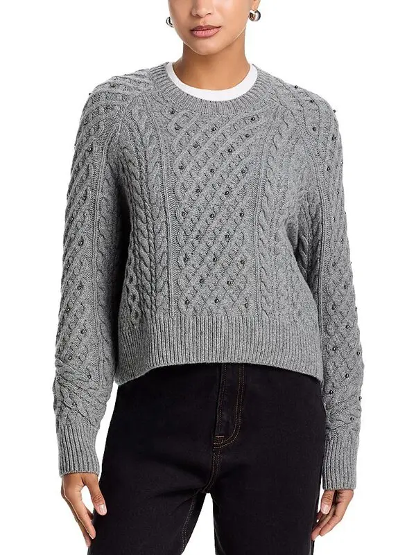 Rag & Bone Liz Beaded Wool Crewneck Sweater - Grey