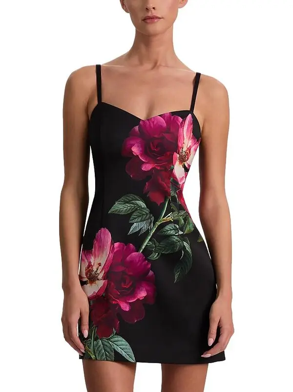 Alice + Olivia Nina Sweetheart Spaghetti Strap Dress - Empress Bloom Black