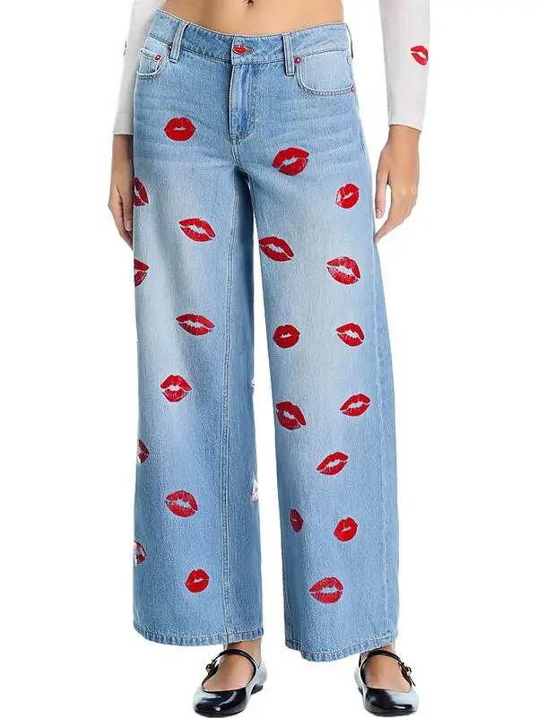 Alice + Olivia Low Rise Baggy Jeans - Denver Bright Blue