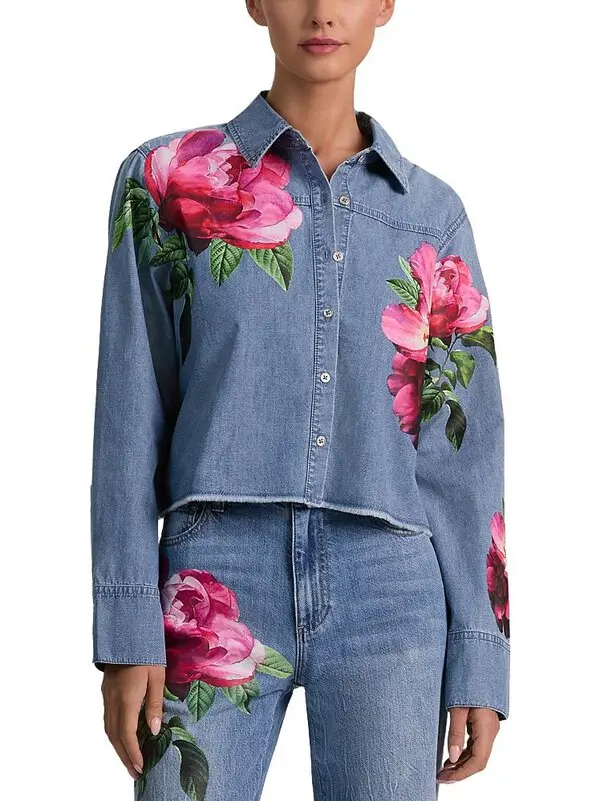 Alice + Olivia Finely Cropped Oversized Shirt - Denver Bright Blue