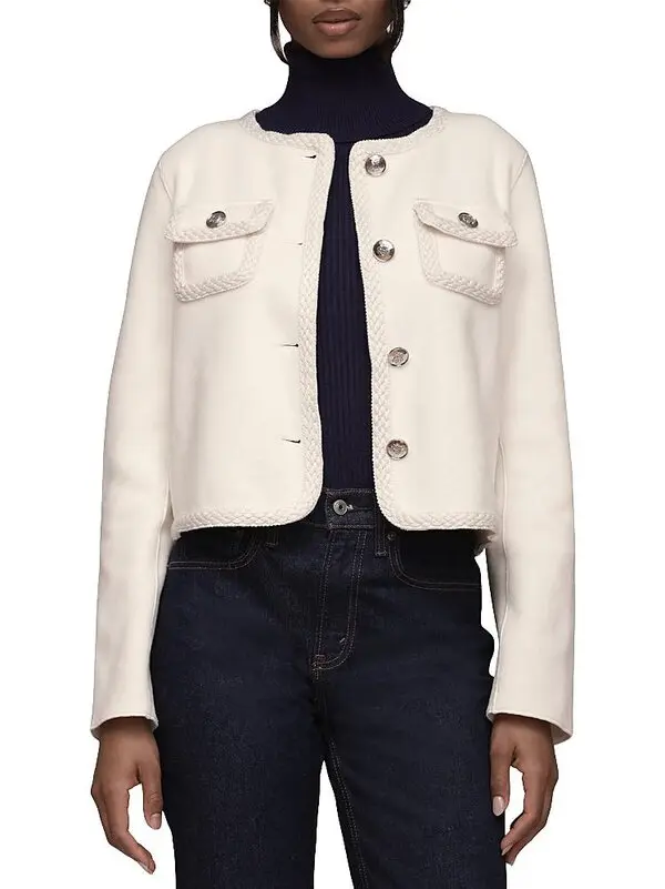 Bagatelle Cropped Jacket With Crochet Trim - Ivory