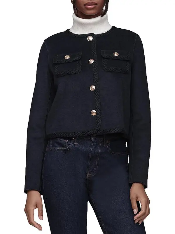 Bagatelle Cropped Jacket With Crochet Trim - Navy