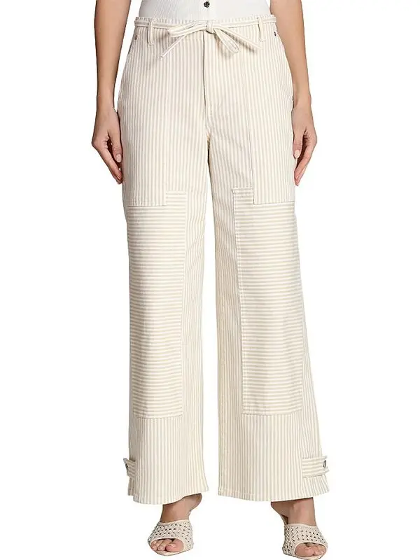 Avec Les Filles Patchwork Stripe Pants - Beige White Stripe