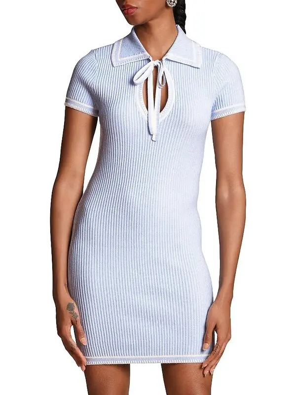 Avec Les Filles Tie Neck Fitted Mini Dress - Ice Blue