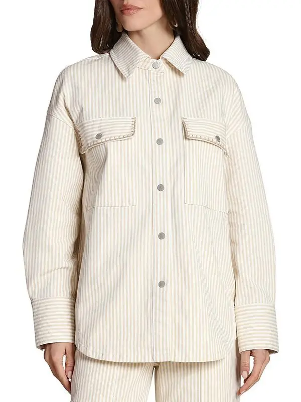 Avec Les Filles Oversized Striped Shirt - Beige White Stripe