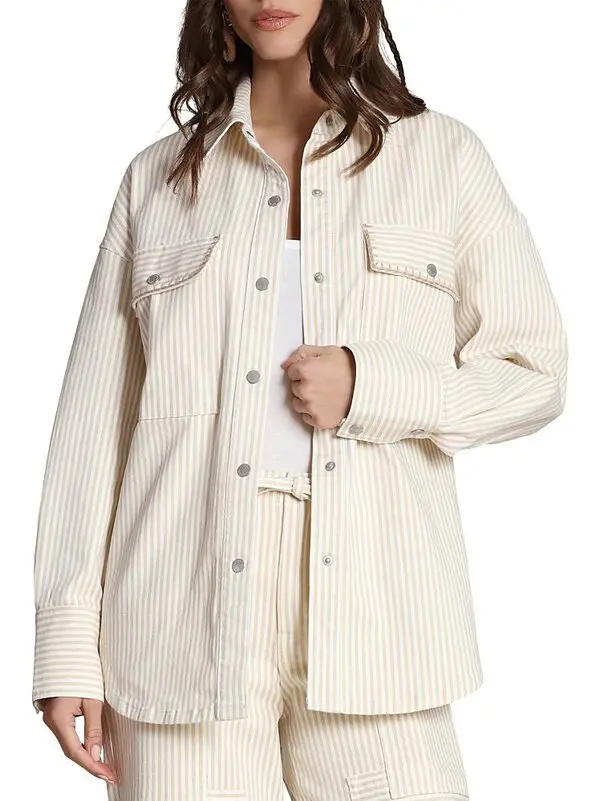 Avec Les Filles Oversized Striped Shirt - Beige White Stripe