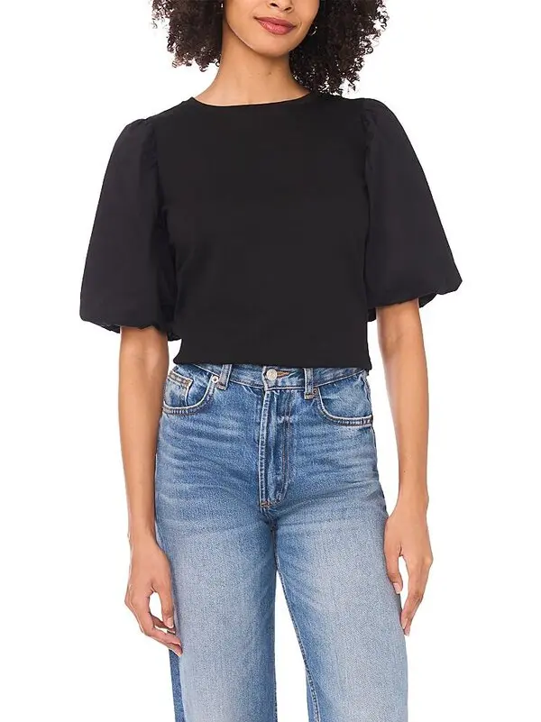 Vince Camuto Crewneck Puff Sleeve Knit Top - Rich Black