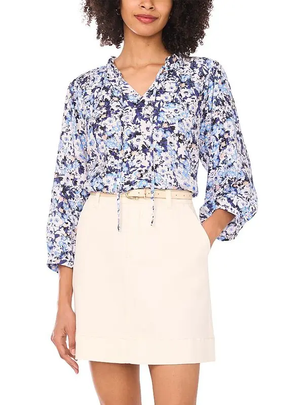 Vince Camuto Split Neck Peasant Top - Blue Shadow