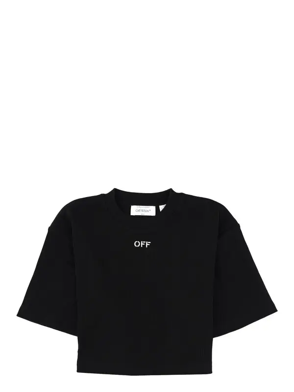 Off-White Cropped T-shirt With Logo - Black