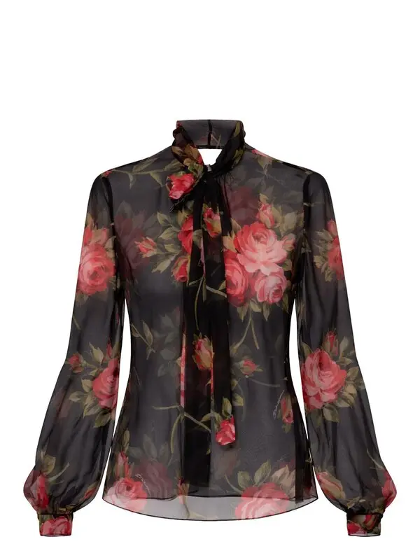 Dolce & Gabbana Rose Bouquet Print Blouse - Black