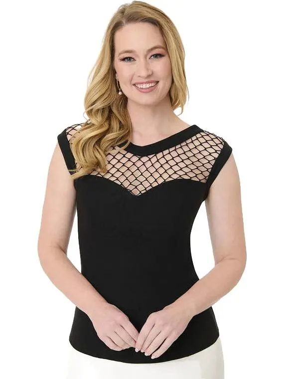 Unique Vintage Diamond Cutout Blouse - Black