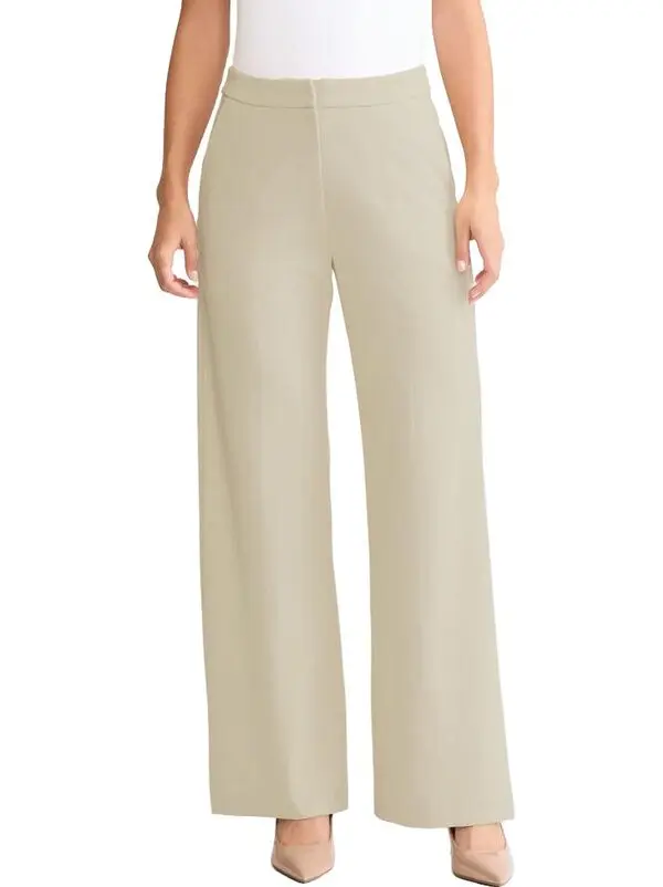 Misook Wide Leg Stretch Ponte Pant - Biscotti