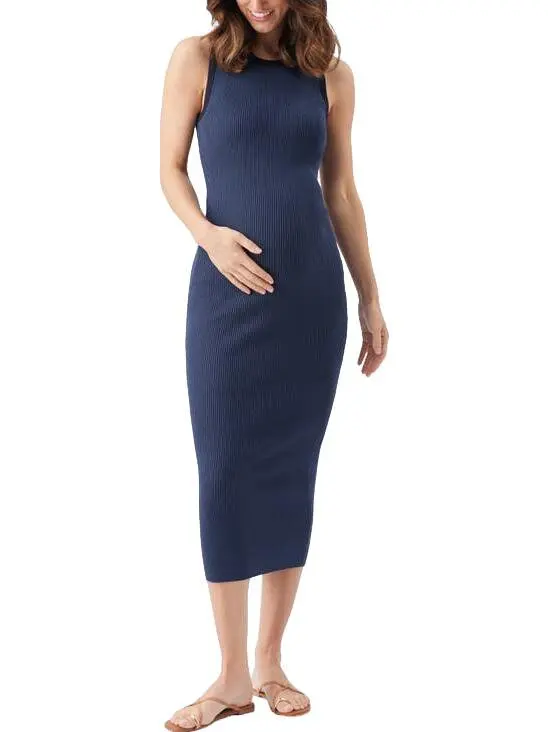 RIPE MATERNITY Noa Rib Knit Nursing Midi Dress - Indigo/navy
