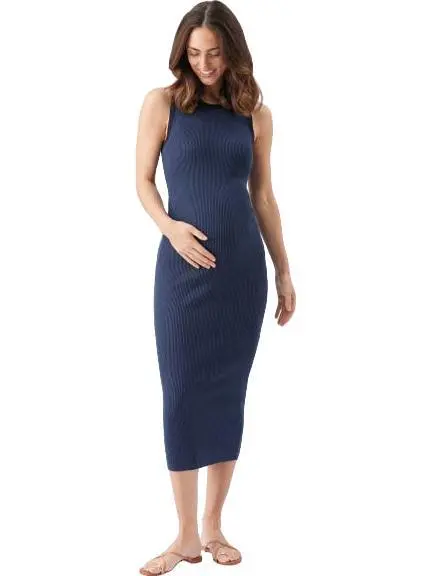 RIPE MATERNITY Noa Rib Knit Nursing Midi Dress - Indigo/navy