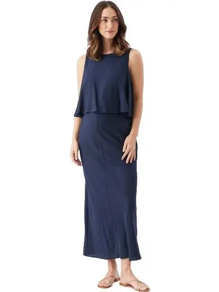RIPE MATERNITY Lena Linen Nursing Midi Dress - Navy