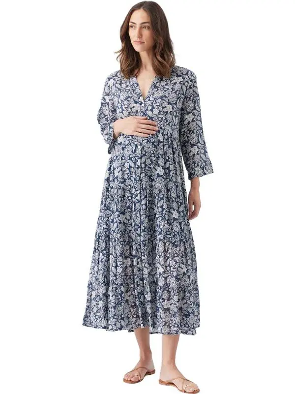 RIPE MATERNITY Ezra Tiered Dress - Ink/white