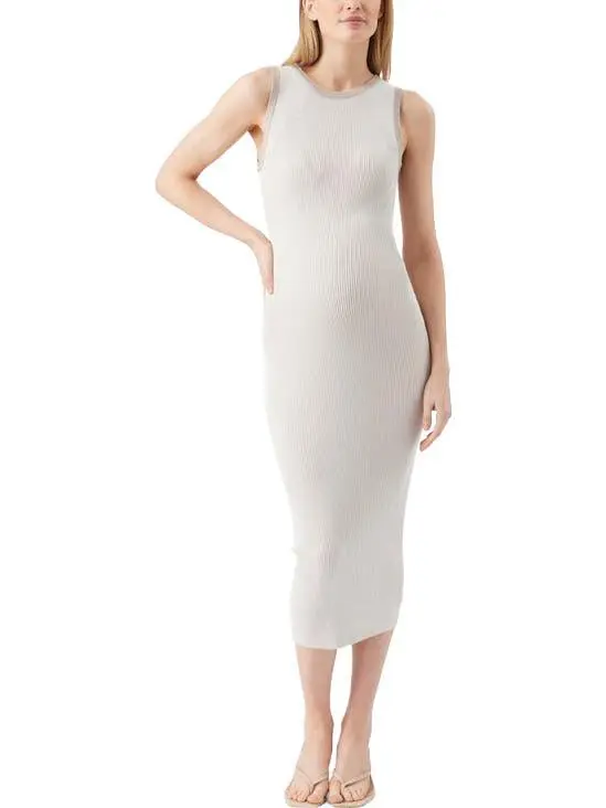 RIPE MATERNITY Noa Rib Knit Nursing Dress - Natural/taupe