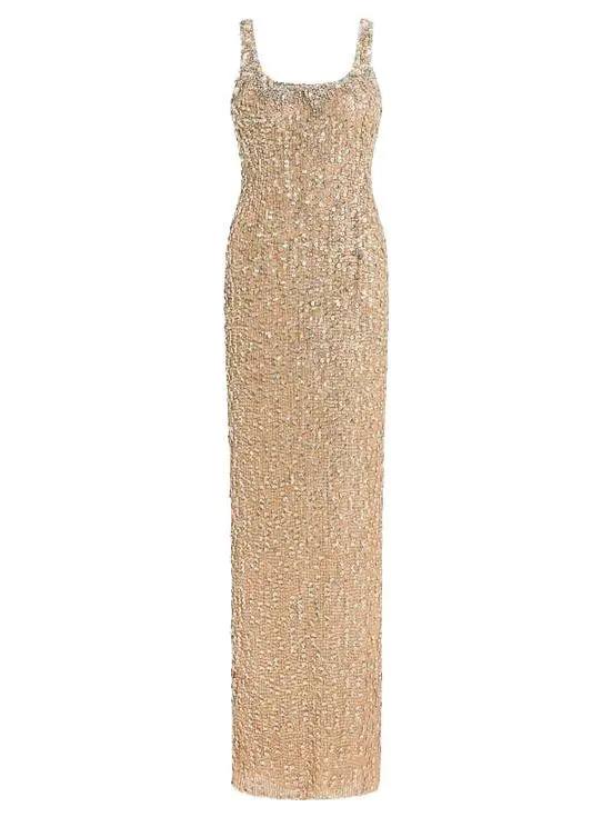 Jenny Packham Tatianna Sequin-embellished Maxi Dress - Latte