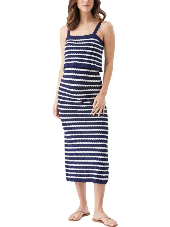 RIPE MATERNITY Pointelle Knit Nursing Midi Dress - Navy/white