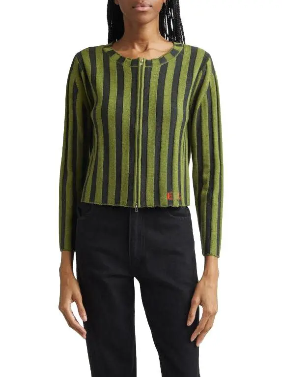 Eckhaus Latta Keyboard Stripe Merino Wool Crop Zip Cardigan - Sierra Nevada