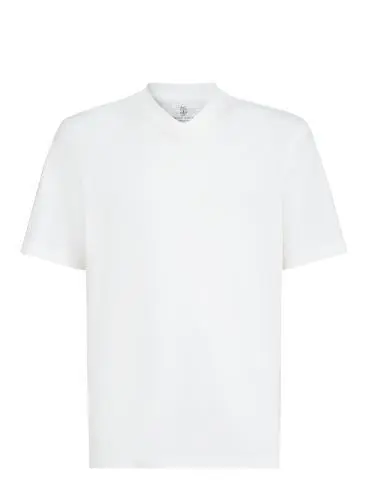 Brunello Cucinelli Cotton Jersey V-neck T-shirt - White