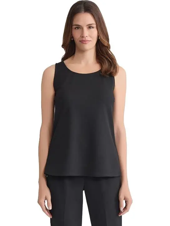 Ming Wang Stretch Deco Crepe Scoop Neck Tank - Black