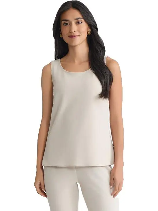Ming Wang Stretch Deco Crepe Scoop Neck Tank - Limestone