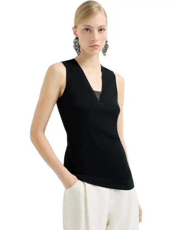 Brunello Cucinelli Ribbed Jersey Top - Black