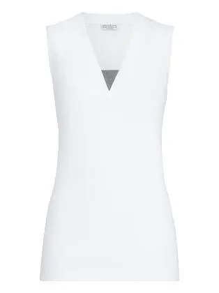 Brunello Cucinelli Ribbed Jersey Top - White