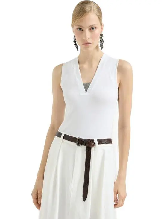 Brunello Cucinelli Ribbed Jersey Top - White