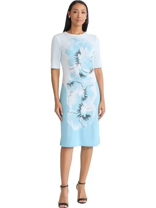 Ming Wang Floral Jacquard Knit Sheath Dress - Serene/white/black