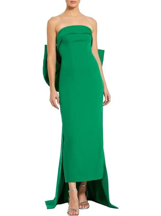 Mac Duggal Satin Column Ankle Dress With Bow Detail - Spring Green