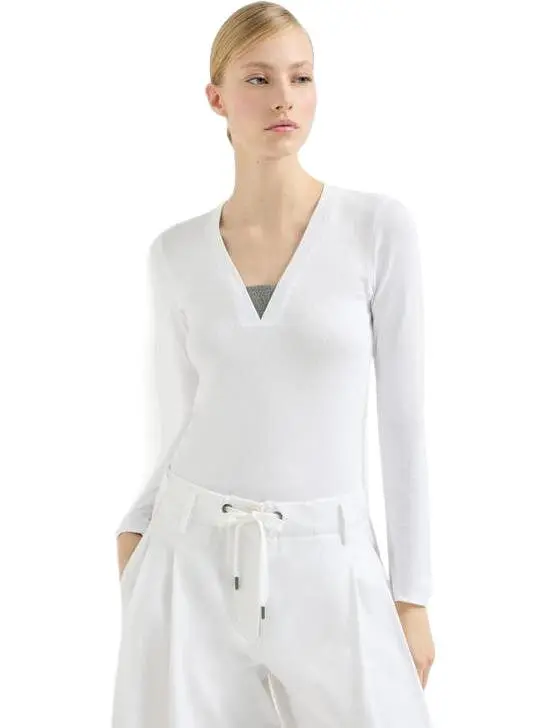 Brunello Cucinelli Ribbed Jersey T-shirt - White
