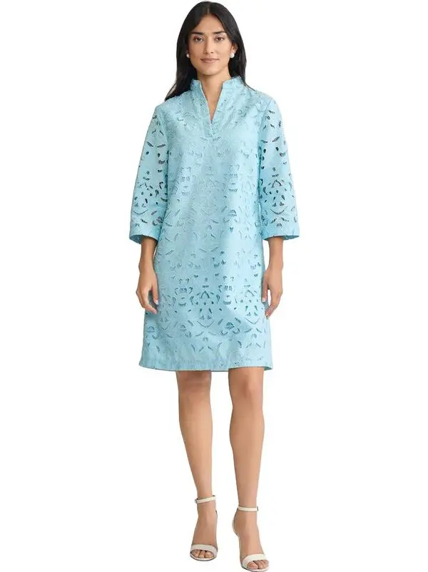 Ming Wang Lined Embroidered Stitch Woven Midi Dress - Serene